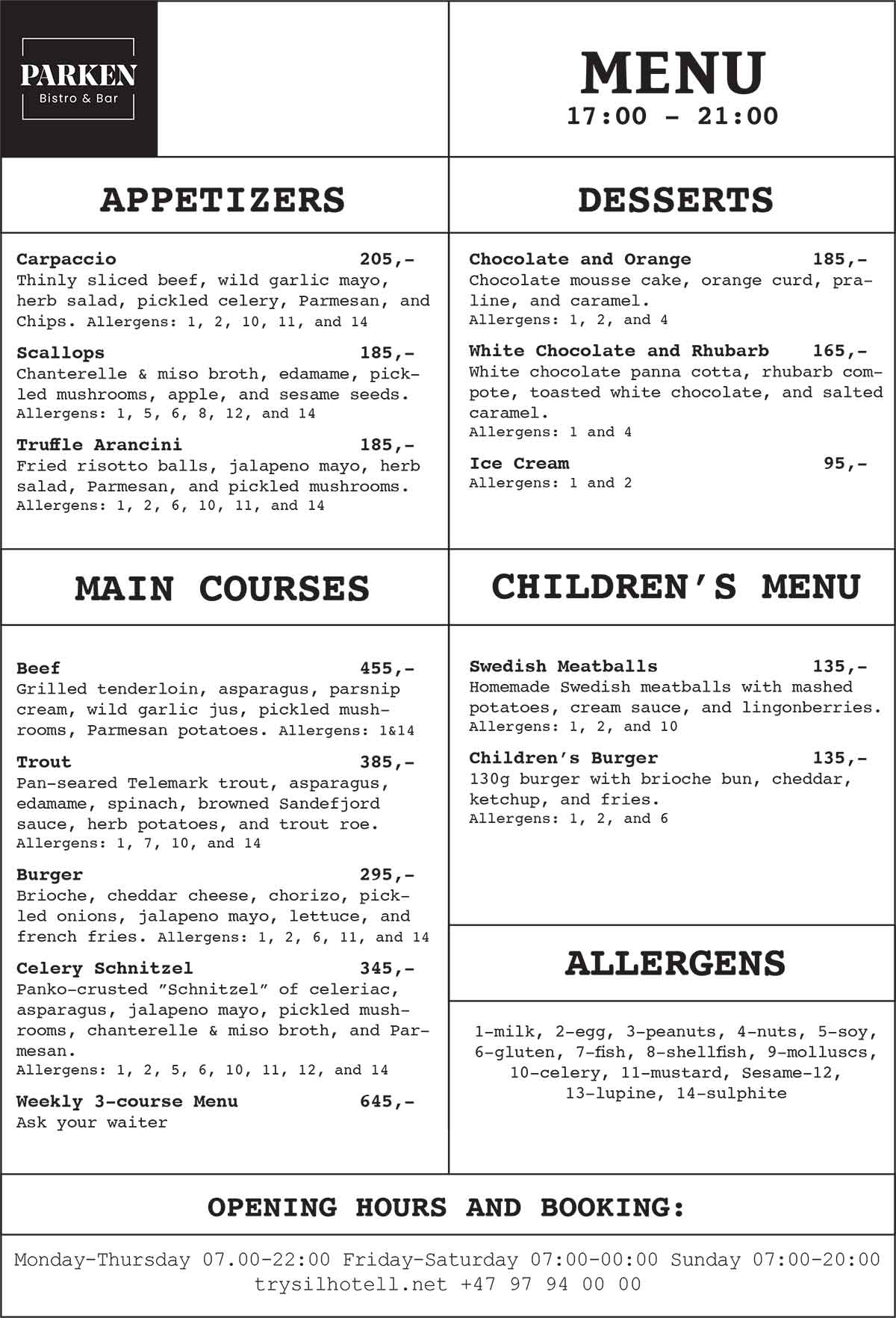 Menu - Trysil Hotell